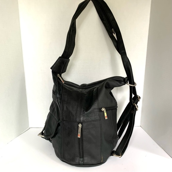 Alpine Swiss | Bags | Alpine Swiss Black Genuine Leather Convertible ...